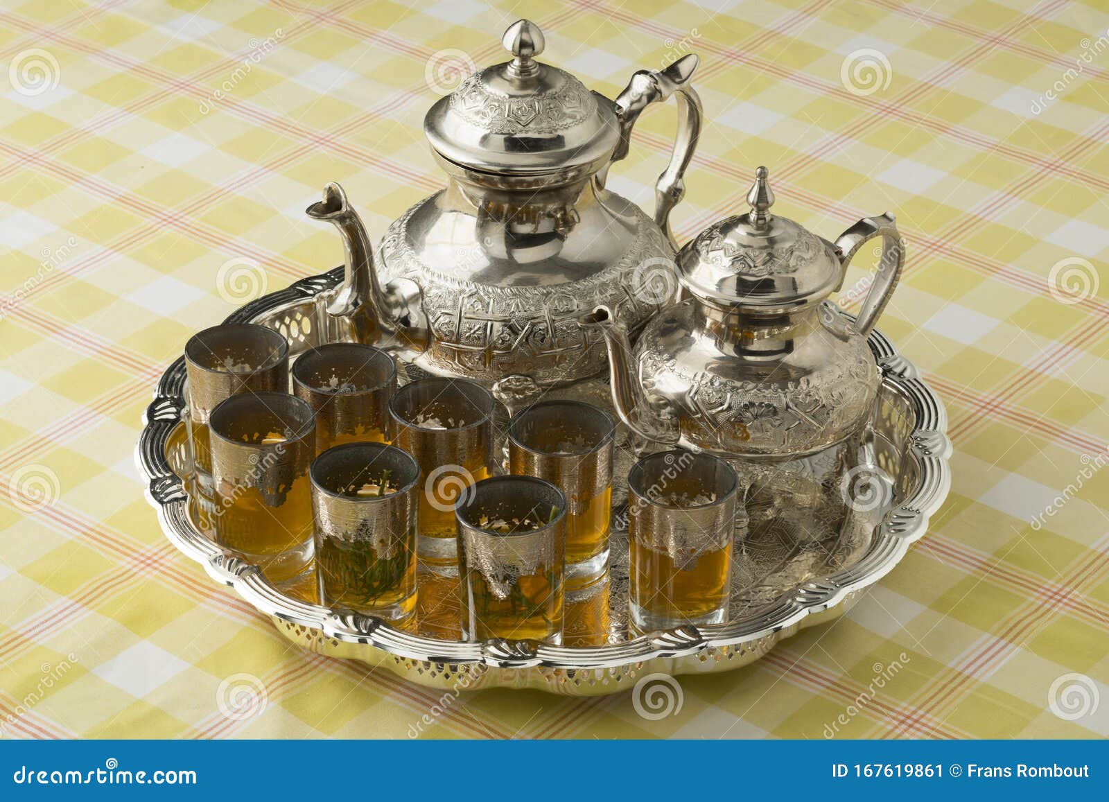 Moroccan Tea with and without Sugar and Glasses with Absinthium Herb ...