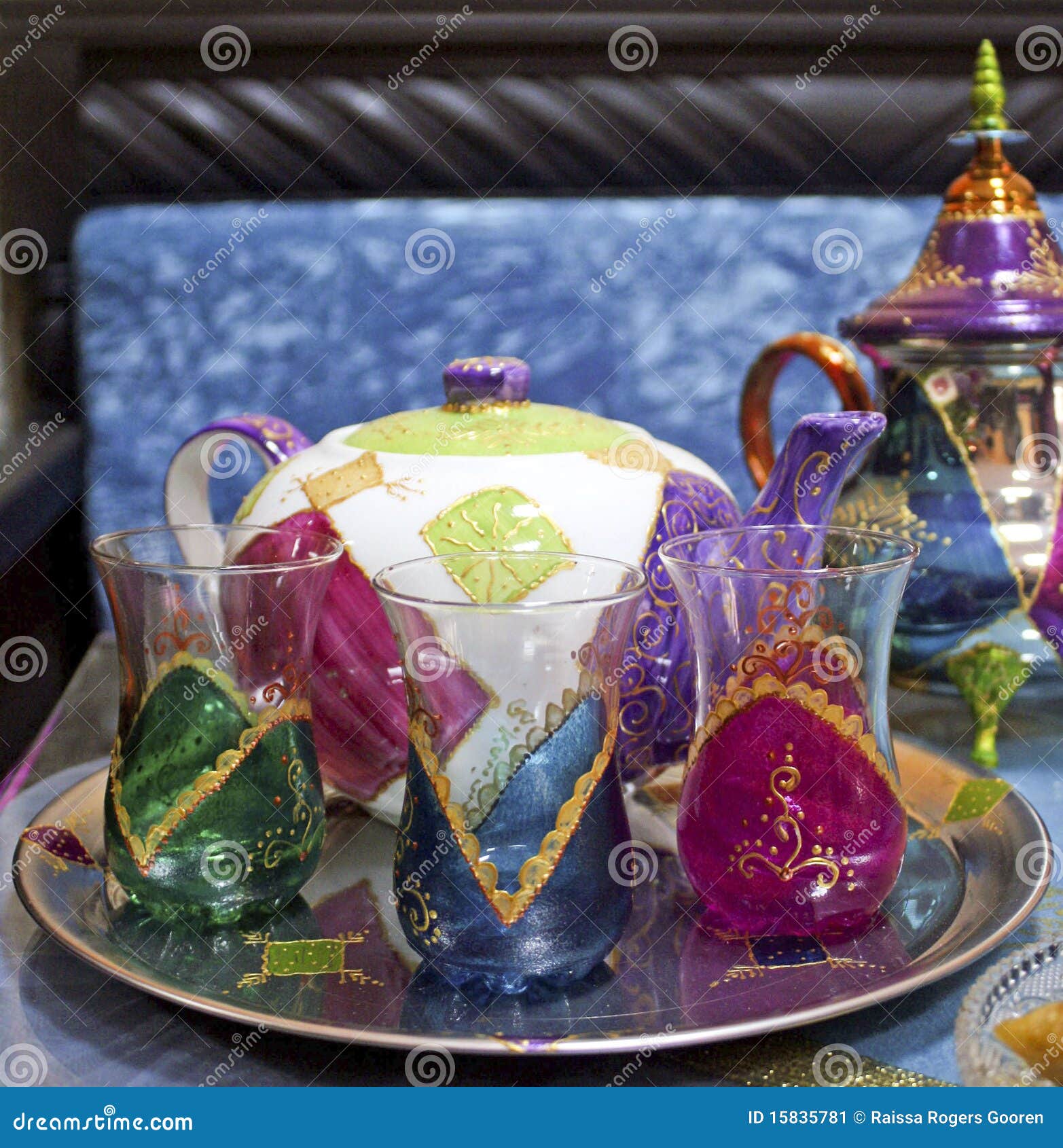 Moroccan teapots and cups stock image. Image of ceramics - 15835781