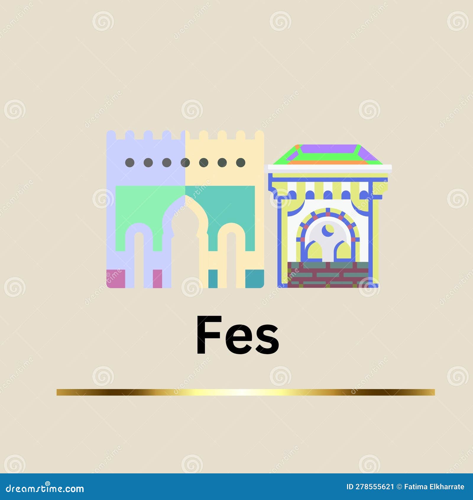 Fes Morocco Illustration. Symbol of City Fes Vector Buildings, Black ...