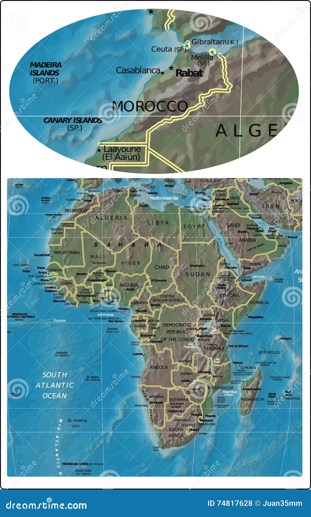 Morocco and Africa map stock illustration. Illustration of aerial ...