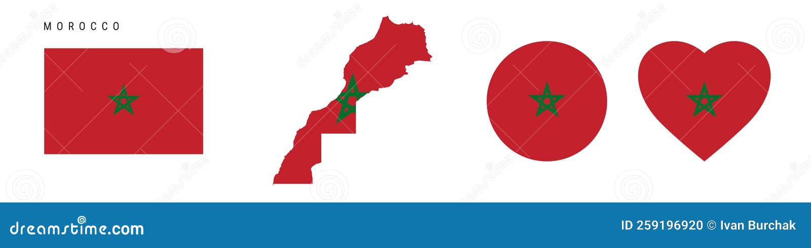 Morocco Flag in Different Shapes Icon Set. Flat Vector Illustration ...