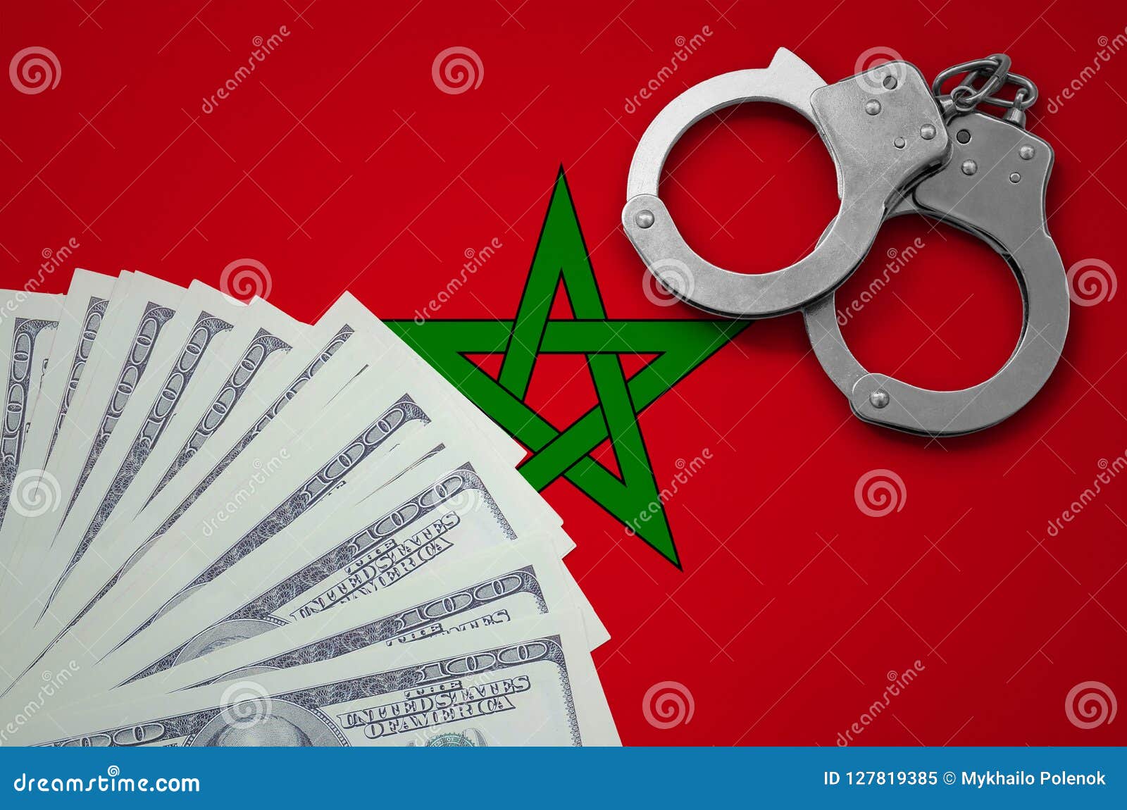 Morocco Flag with Handcuffs and a Bundle of Dollars. the Concept of ...