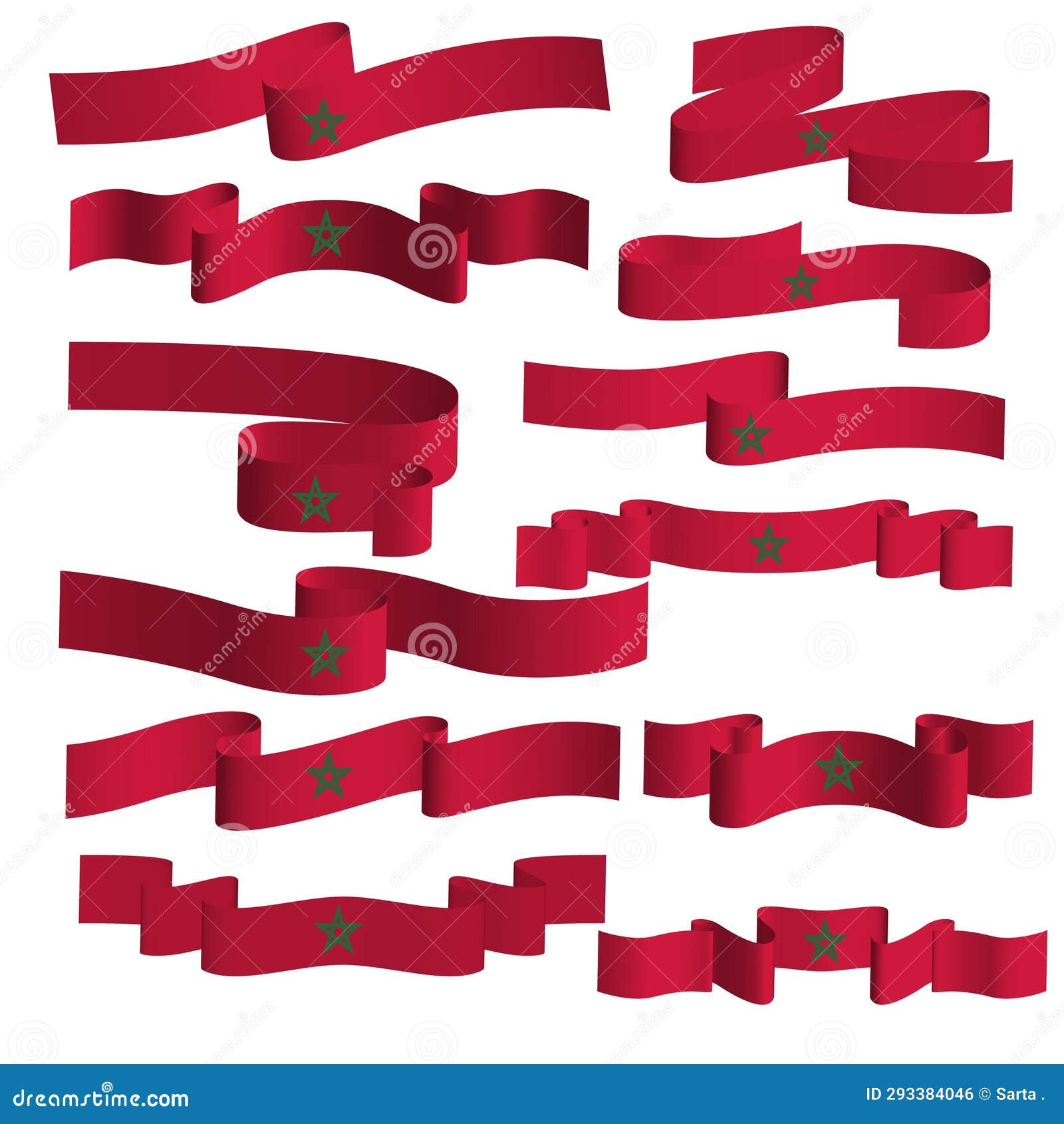 Morocco Flag Ribbon Vector Bundle Set Stock Vector - Illustration of ...