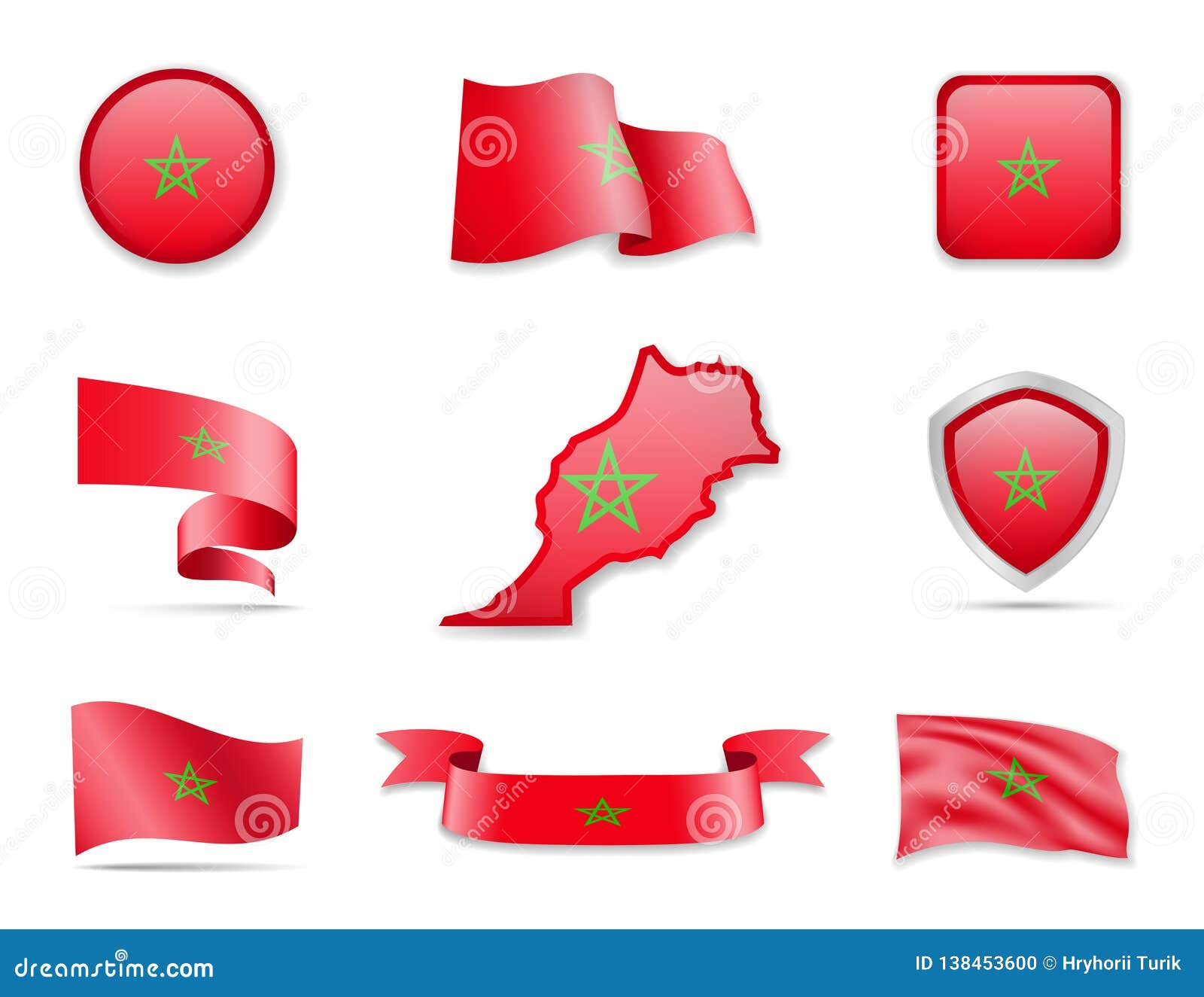 Morocco Flags Collection. Vector Illustration Set Flags and Outline of ...