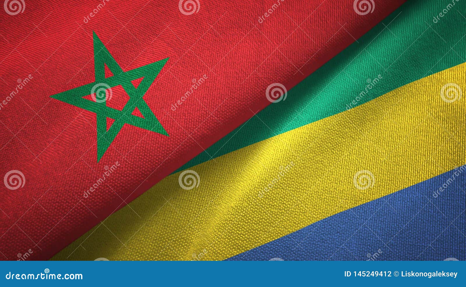 Morocco and Gabon Two Flags Textile Cloth, Fabric Texture Stock ...