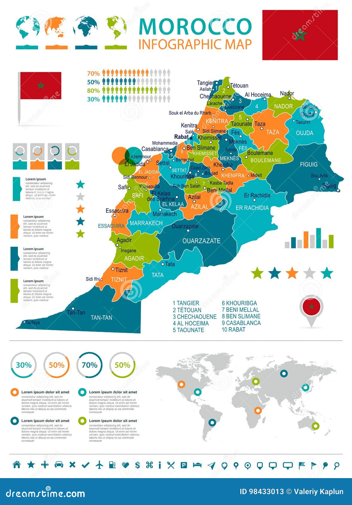 Morocco - Infographic Map and Flag - Illustration Stock Illustration ...