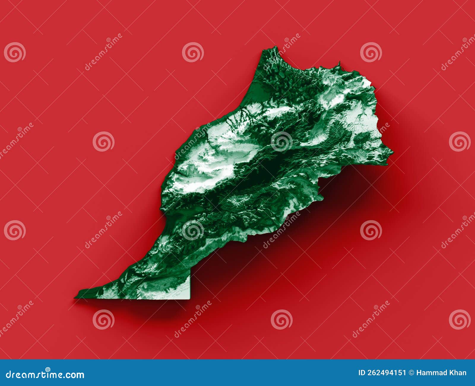 Morocco Map with the Flag Colors Blue and Red Shaded Relief Map 3d ...