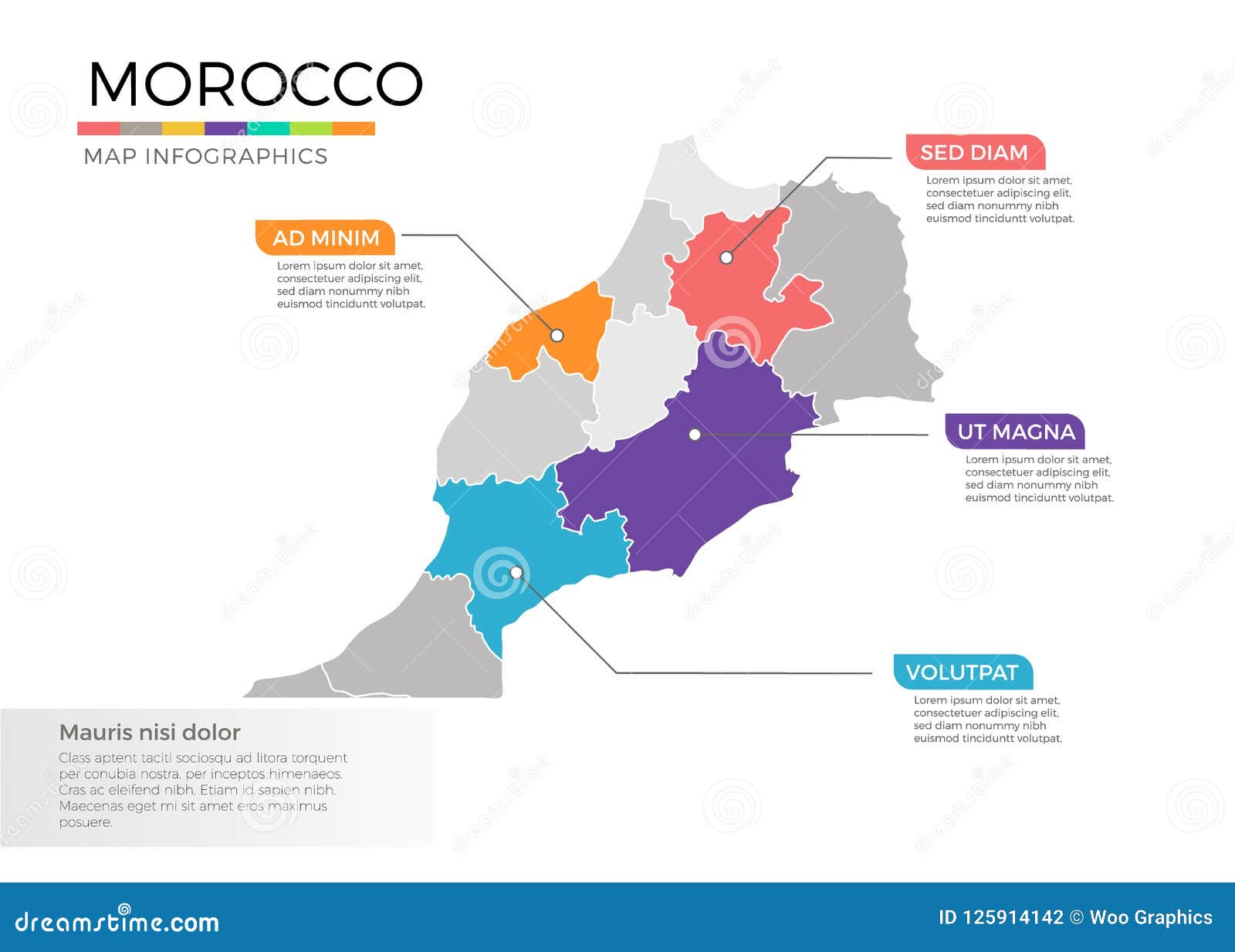 Morocco Map Infographics Vector Template with Regions and Pointer Marks ...