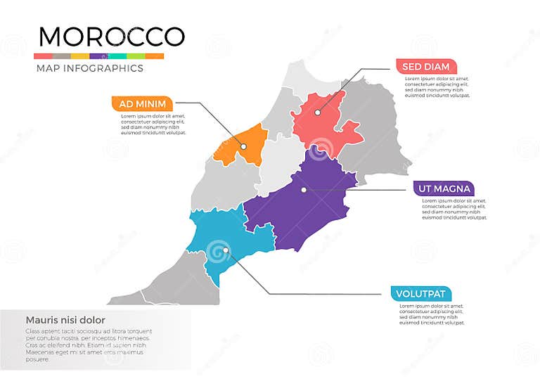 Morocco Map Infographics Vector Template with Regions and Pointer Marks ...