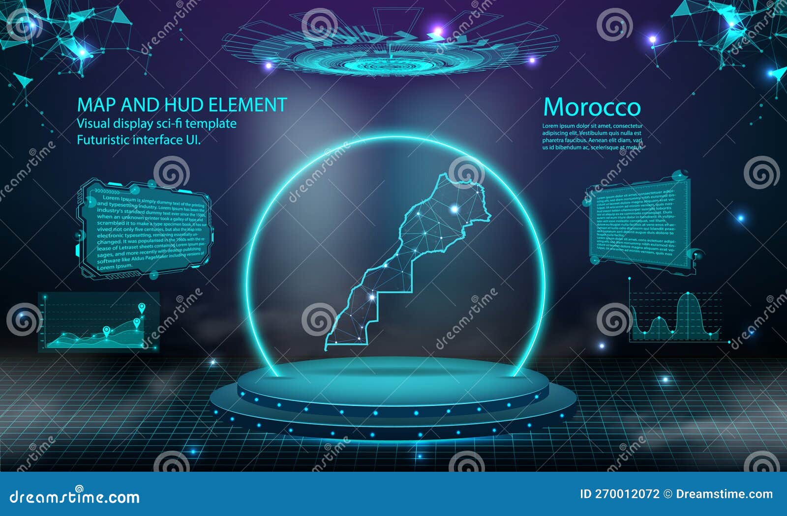 Morocco Map Light Connecting Effect Background. Abstract Digital Technology UI, GUI, Futuristic ...