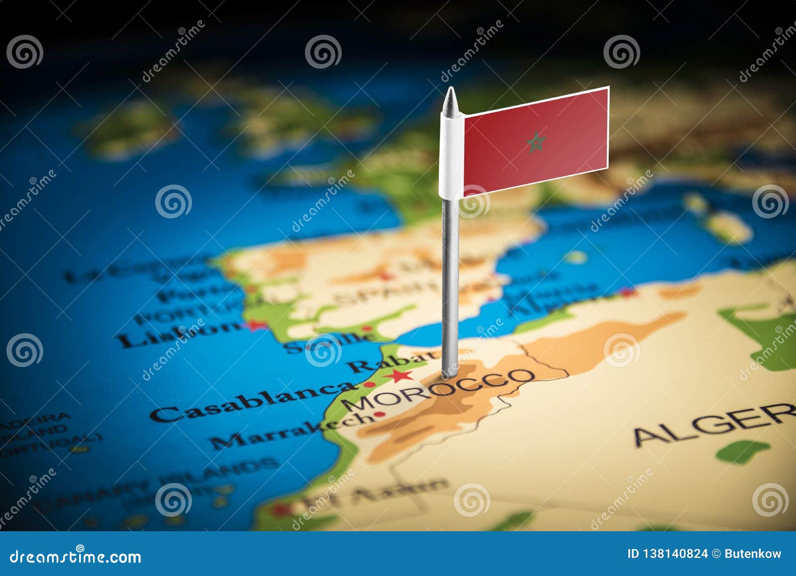 Morocco Marked with a Flag on the Map Stock Photo - Image of politics ...