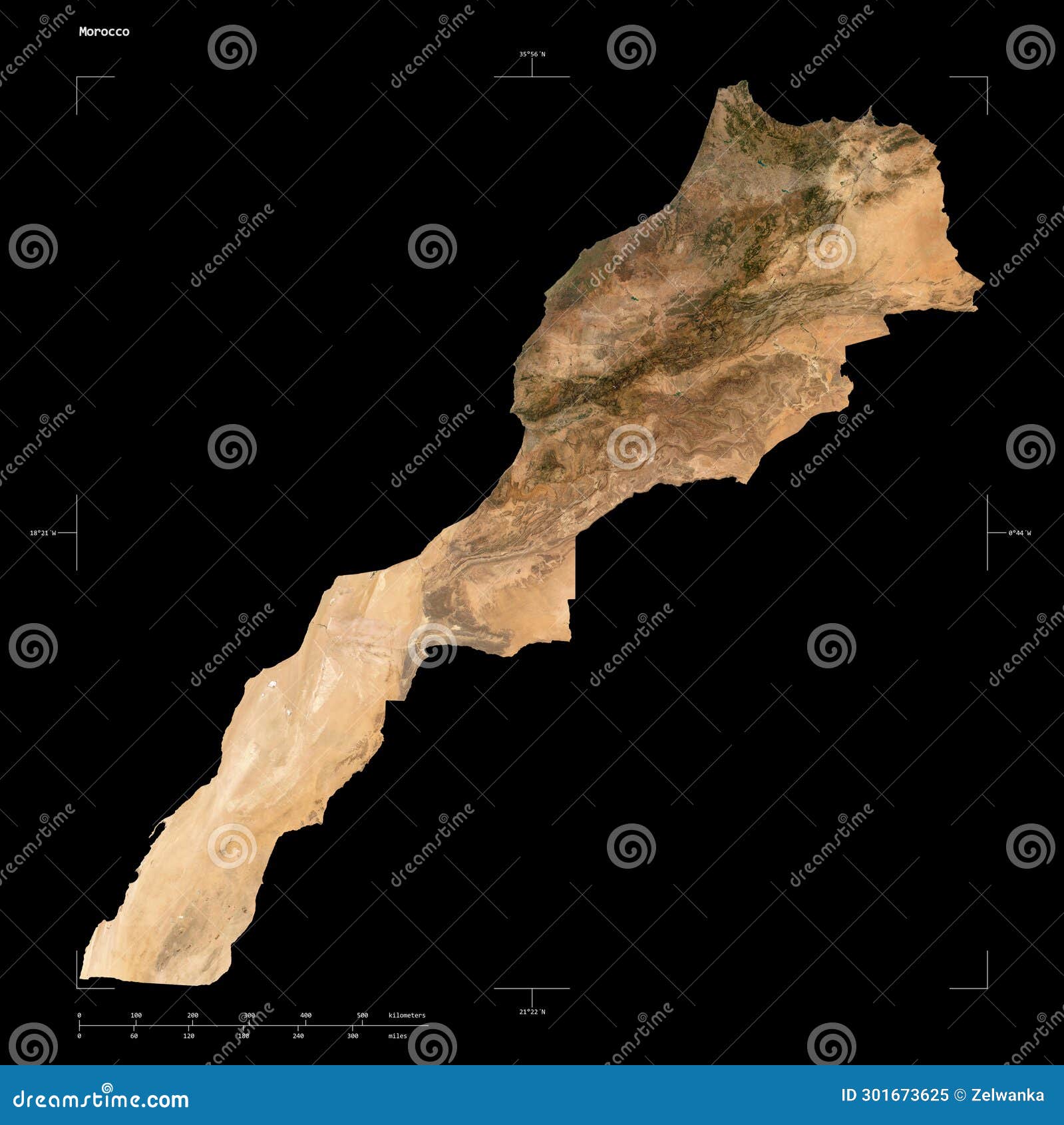 Morocco Shape on Black. Low-res Satellite Stock Illustration ...