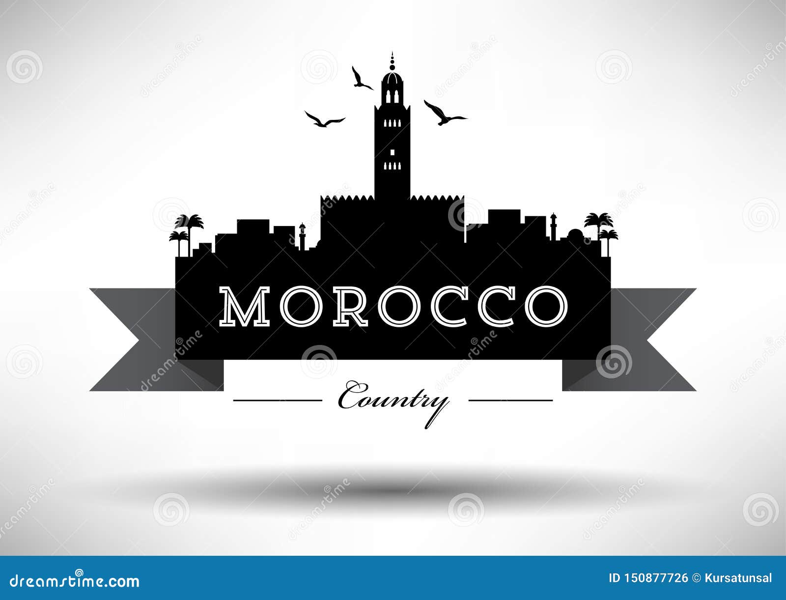 Morocco Skyline with Typography Design Stock Vector - Illustration of ...