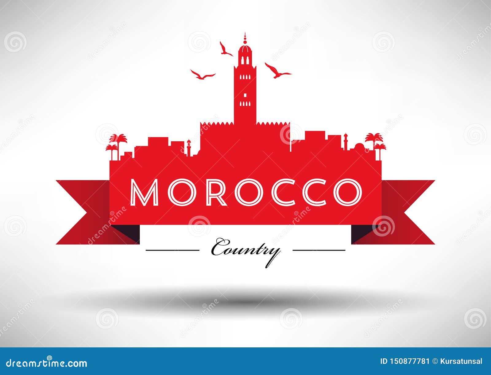 Morocco Skyline with Typography Design Stock Vector - Illustration of ...