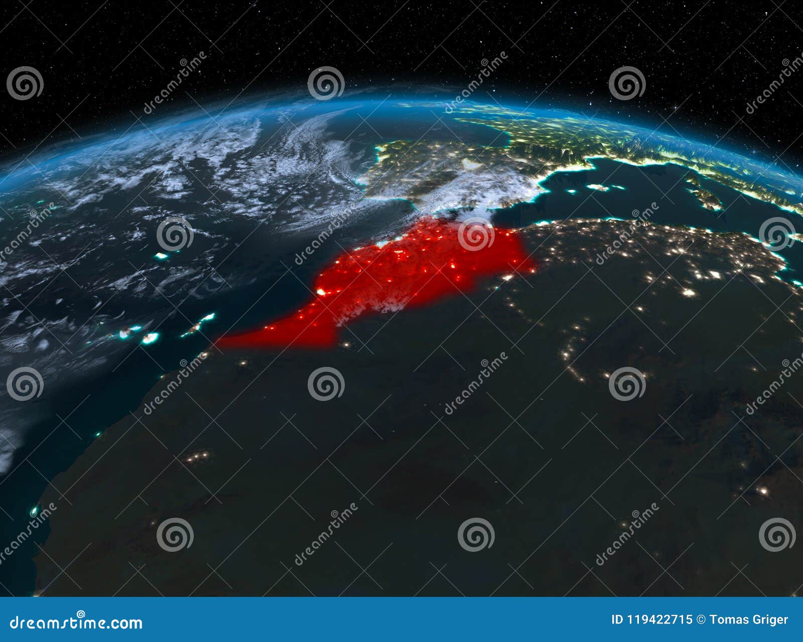 Morocco from Space at Night Stock Illustration - Illustration of ...