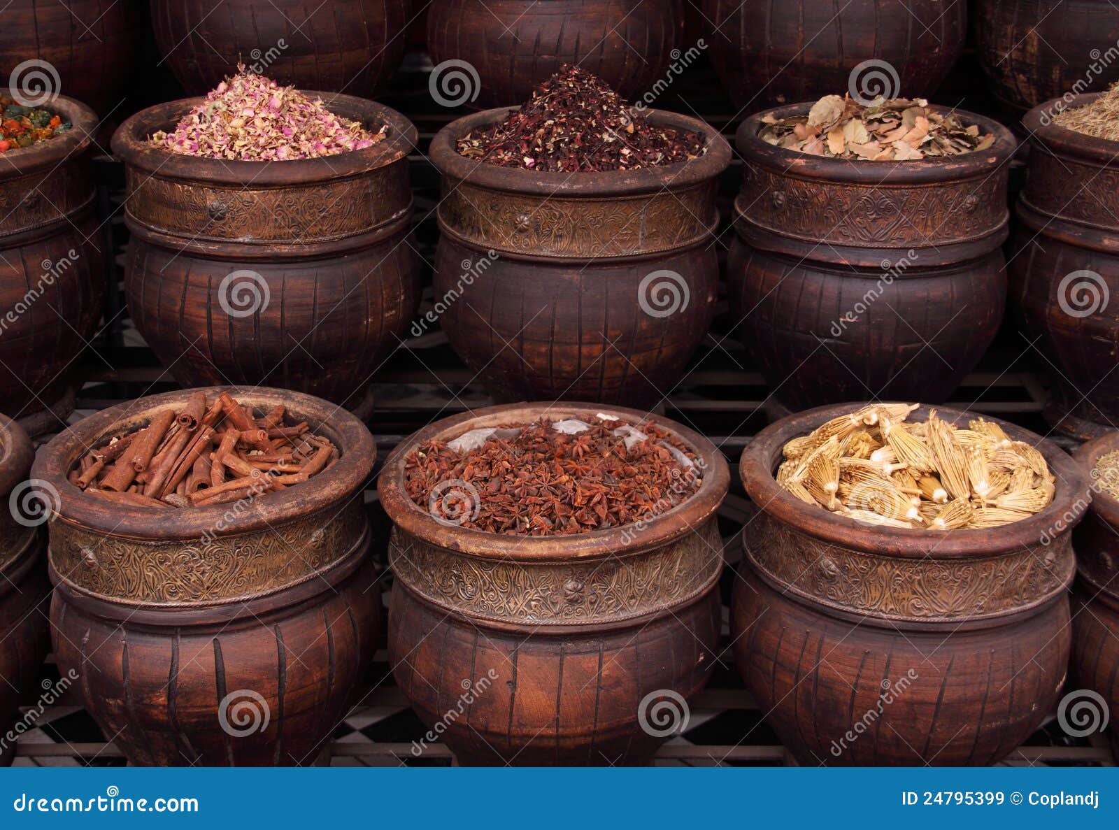 Morocco Spices in Typical Clay Pots Stock Image - Image of vessel ...