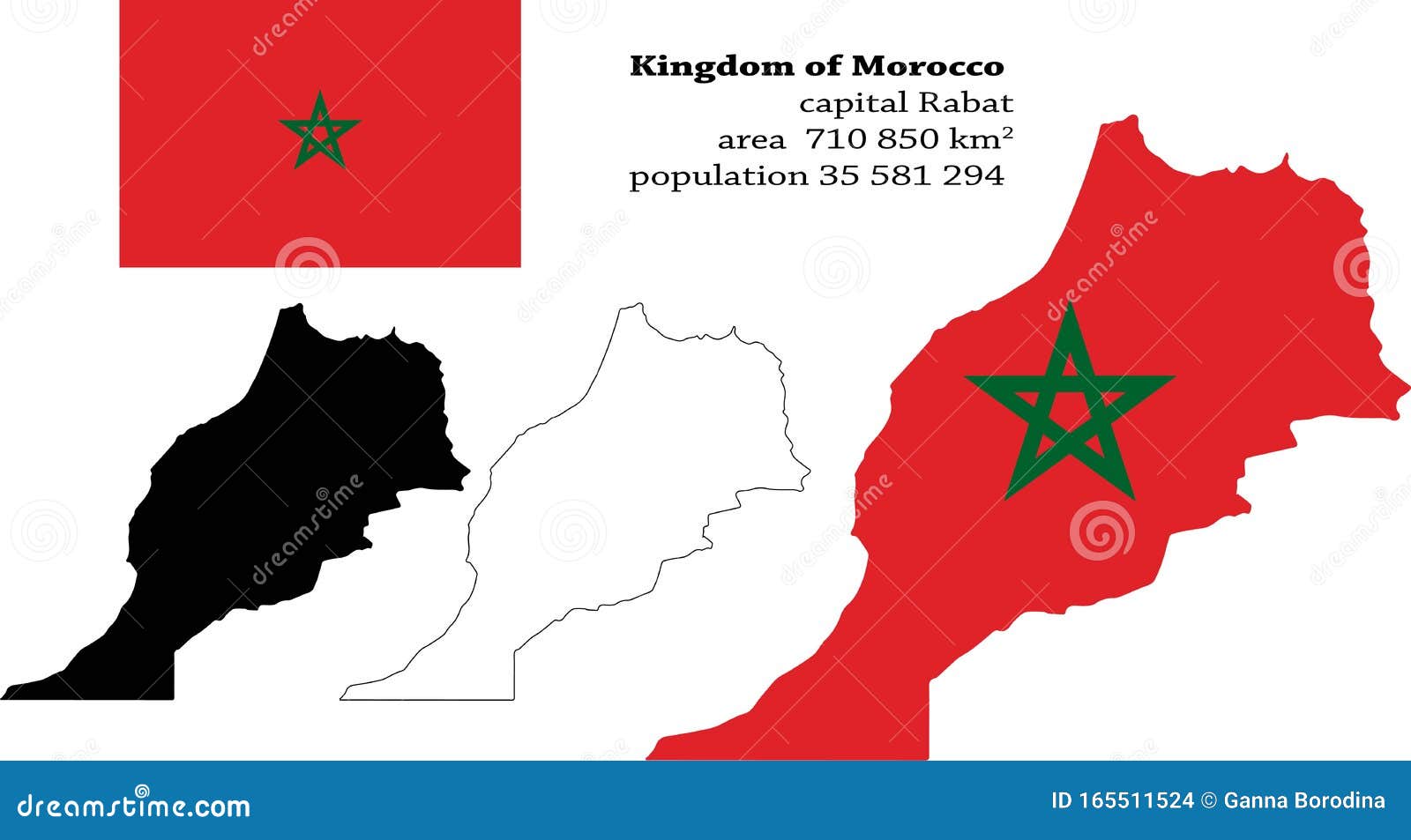 Morocco Vector Map, Flag, Borders, Mask , Capital, Area and Population ...