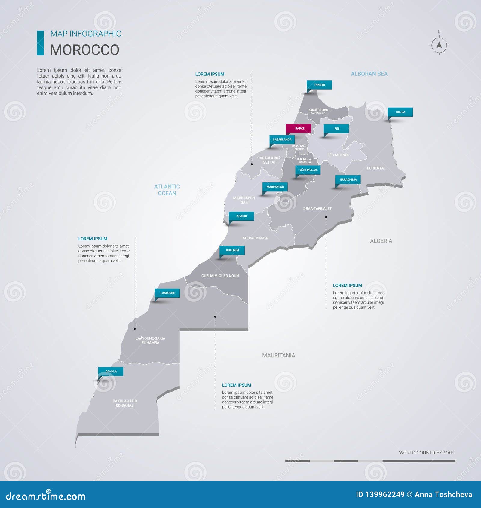 Morocco Vector Map with Infographic Elements, Pointer Marks Stock ...