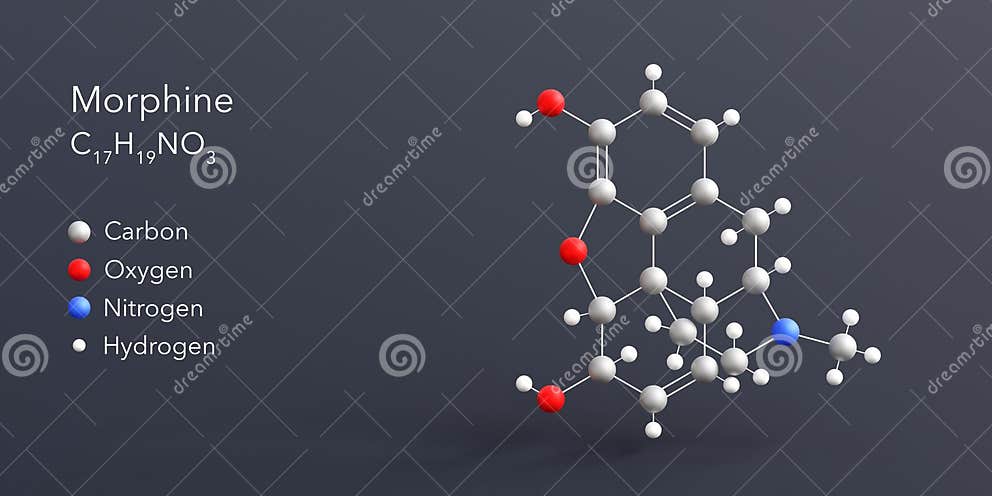 Morphine Molecule 3d Rendering, Flat Molecular Structure with Chemical ...