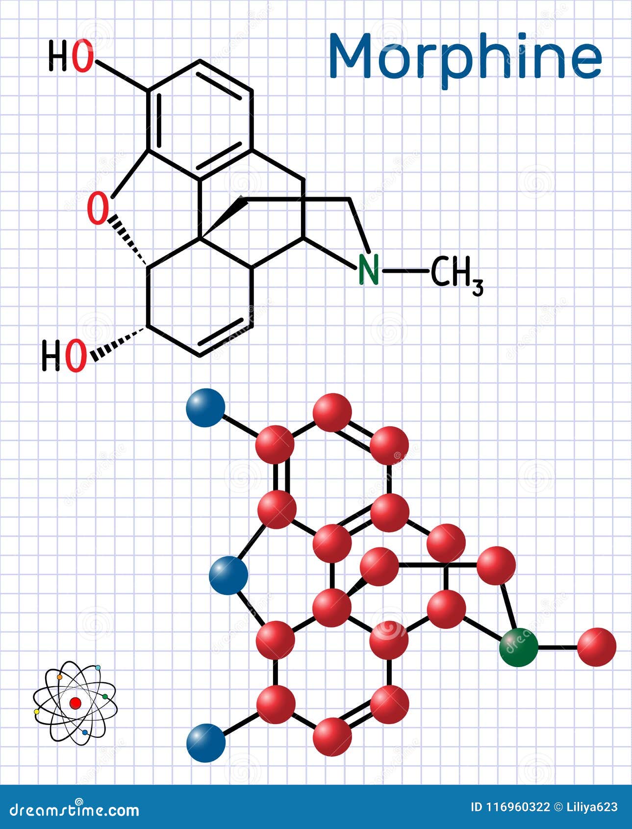 Morphine Pain Drug Molecule. Highly Addictive. Isolated From Opium ...