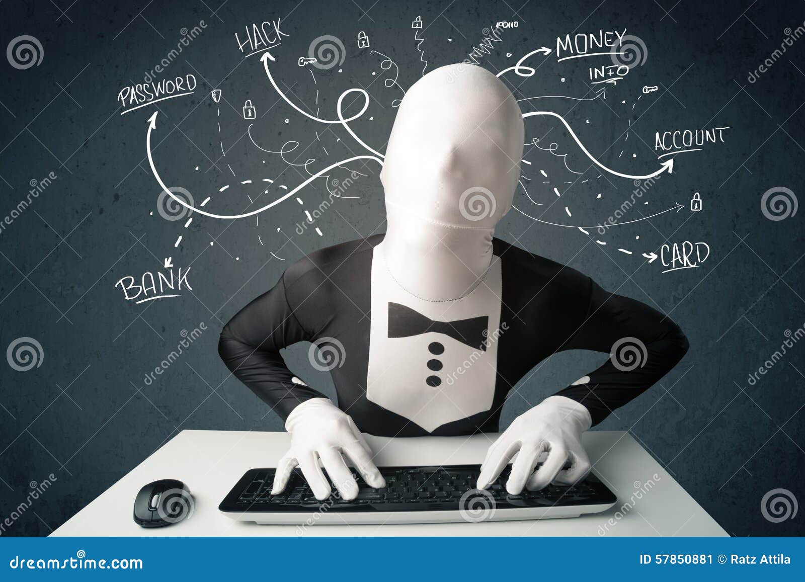 Morphsuit Hacker with White Drawn Line Thoughts Stock Image - Image of ...