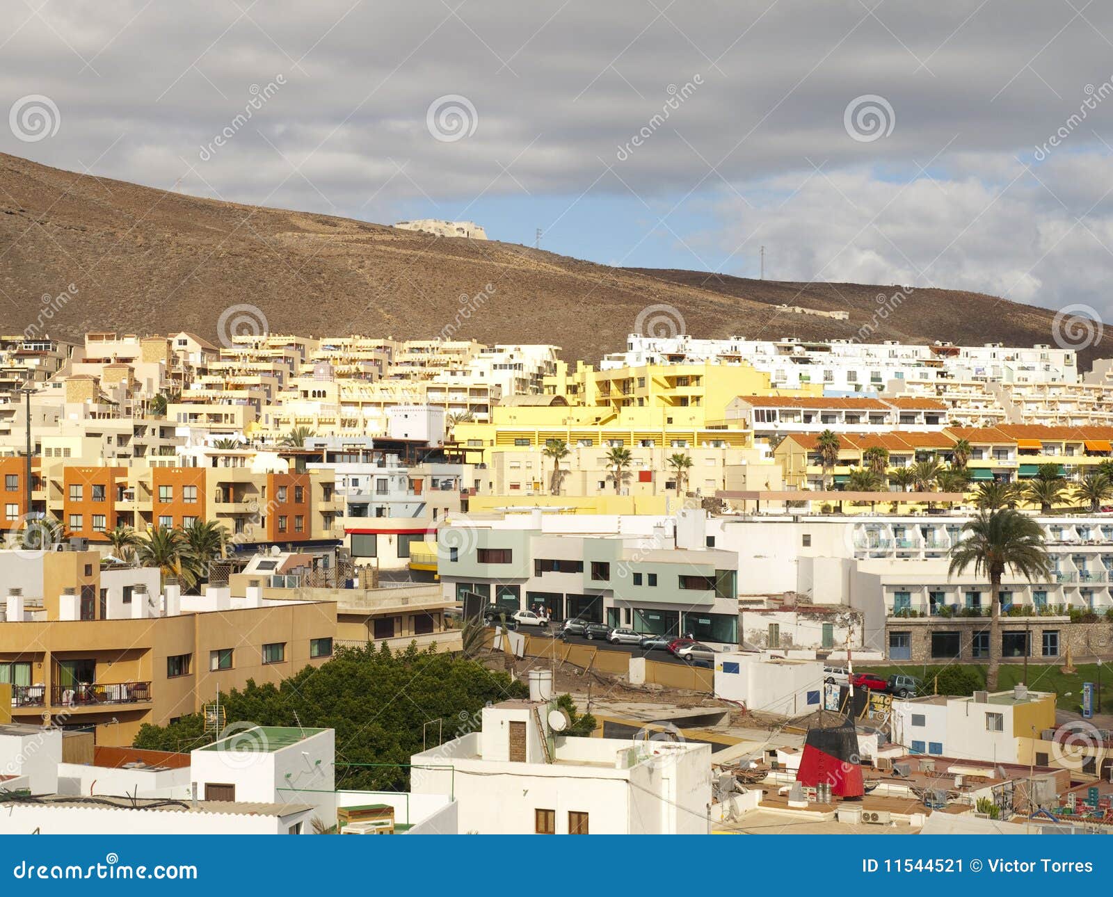 Morro Jable Stadt stockbild. Bild von städtisch, berg - 11544521