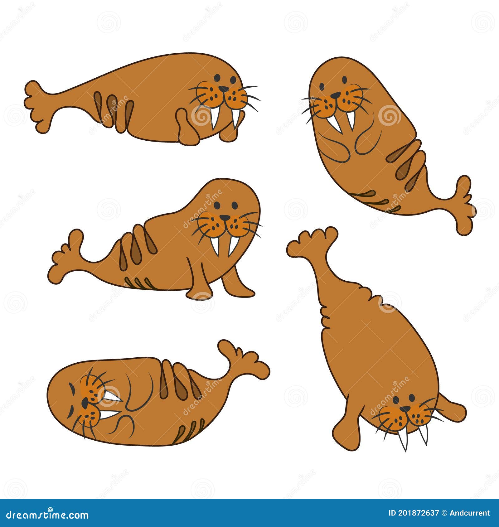 Morses. Cartoon Cute Characters Walruses Avatars Vector Collection ...