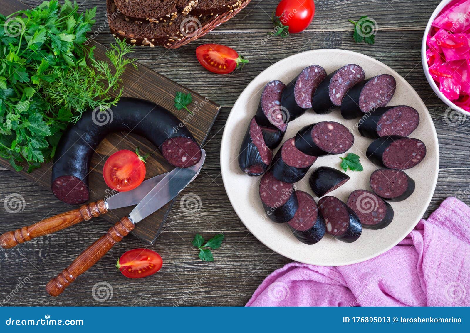 Morsilla - Blood Sausage. Pieces of Spanish Black Pudding on a Plate ...