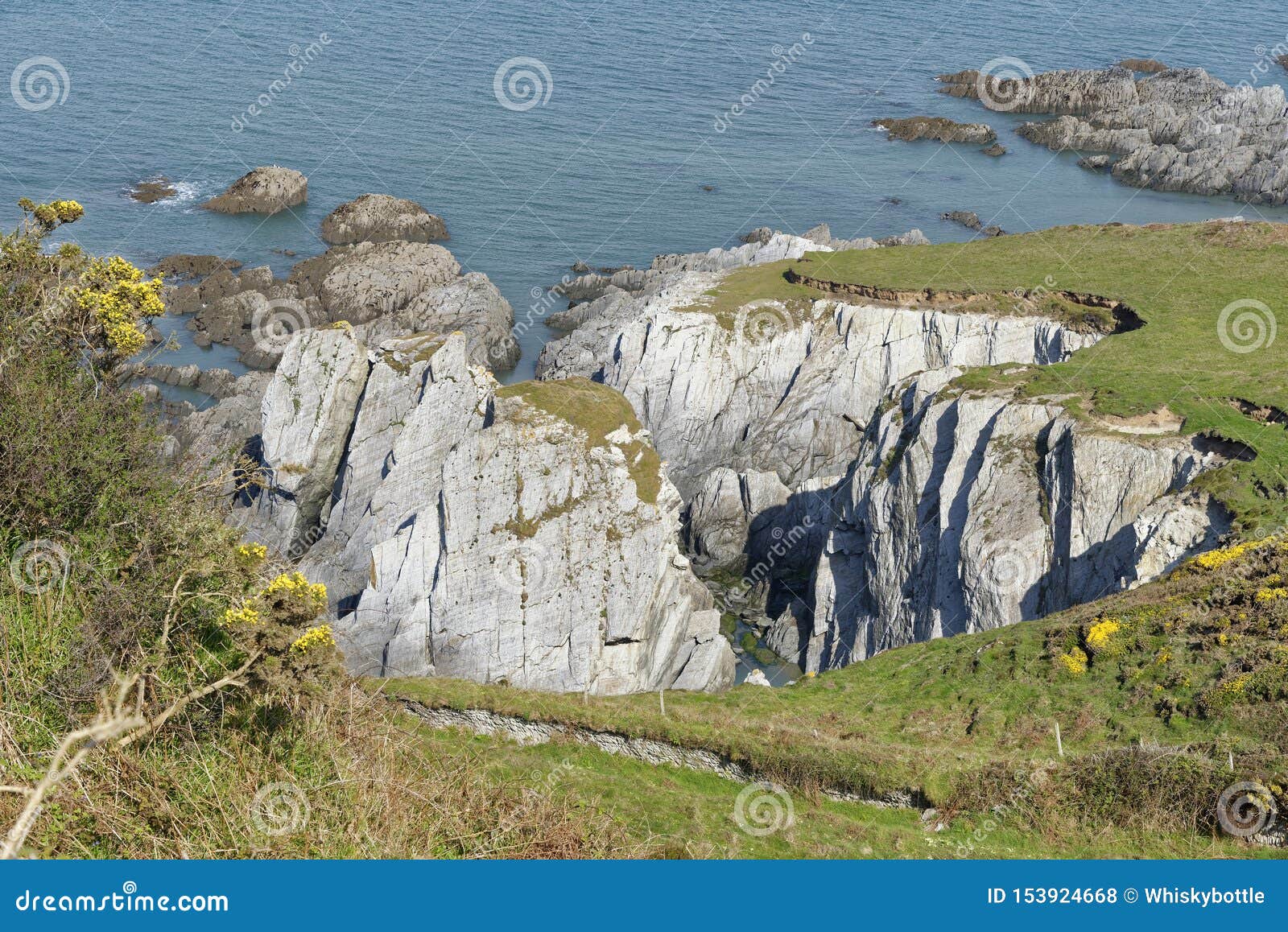Mort Slate Cliffs stock photo. Image of gorse, rugged - 153924668