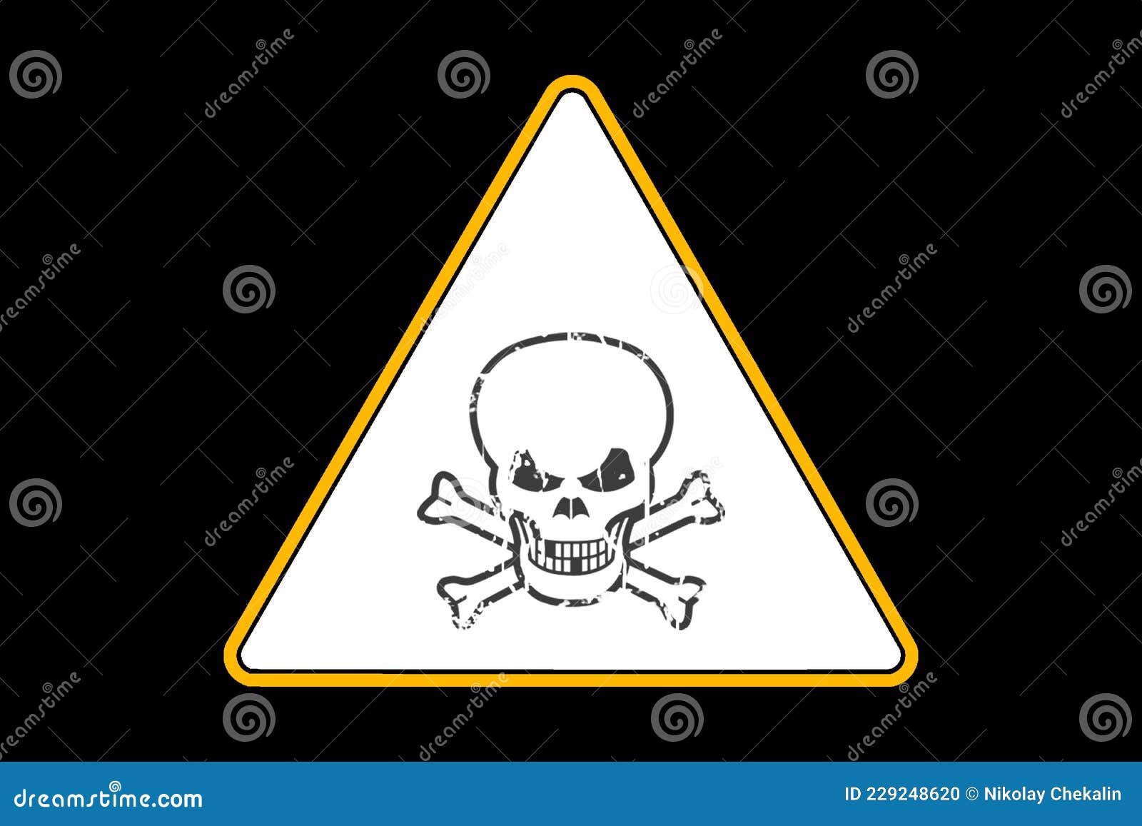 Deadly Danger Triangle Sign with Skull on Black Background Stock ...