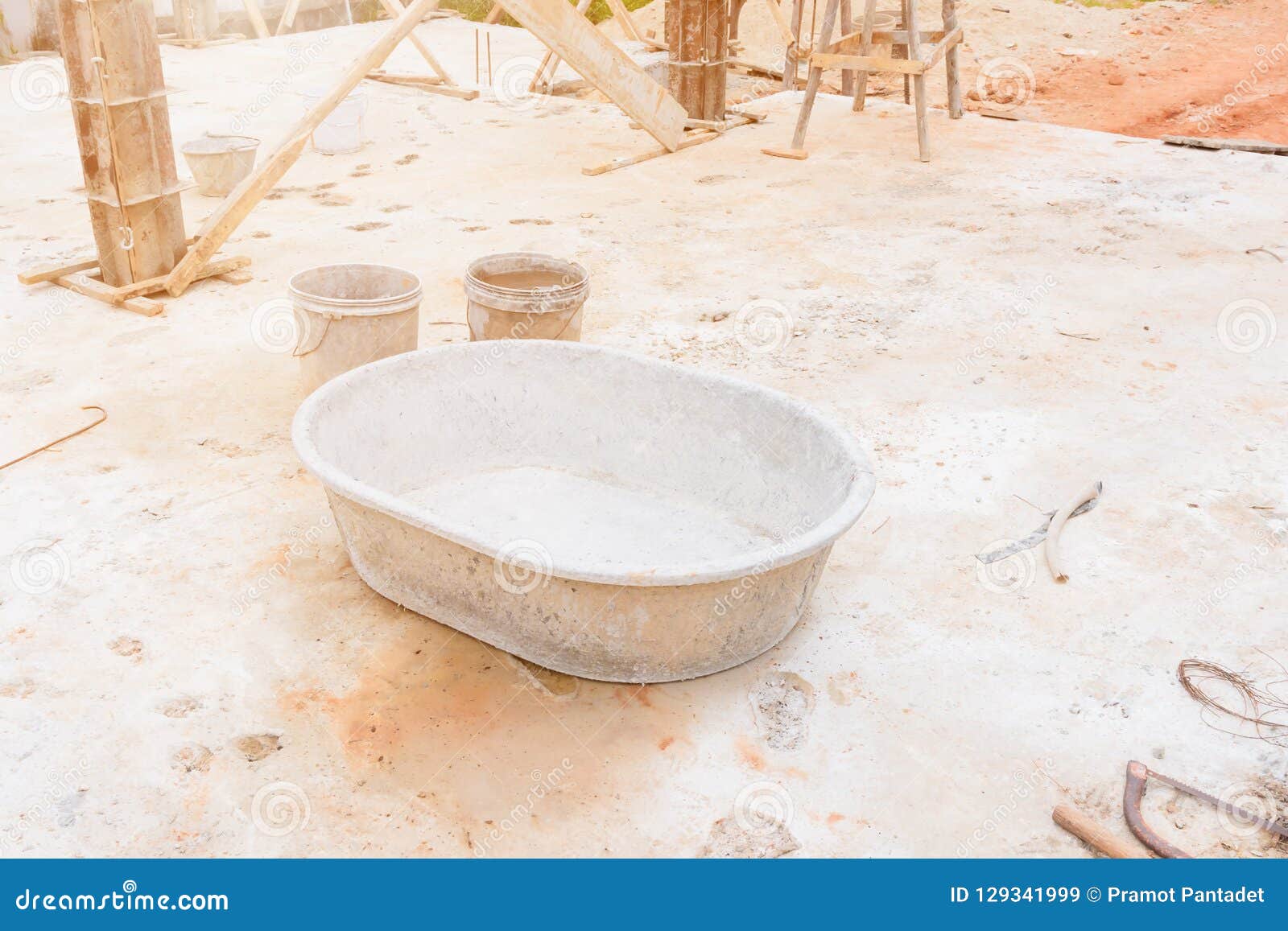 Mortar in Black Plastic Bucket Cement Mixer in Workplace Construction ...