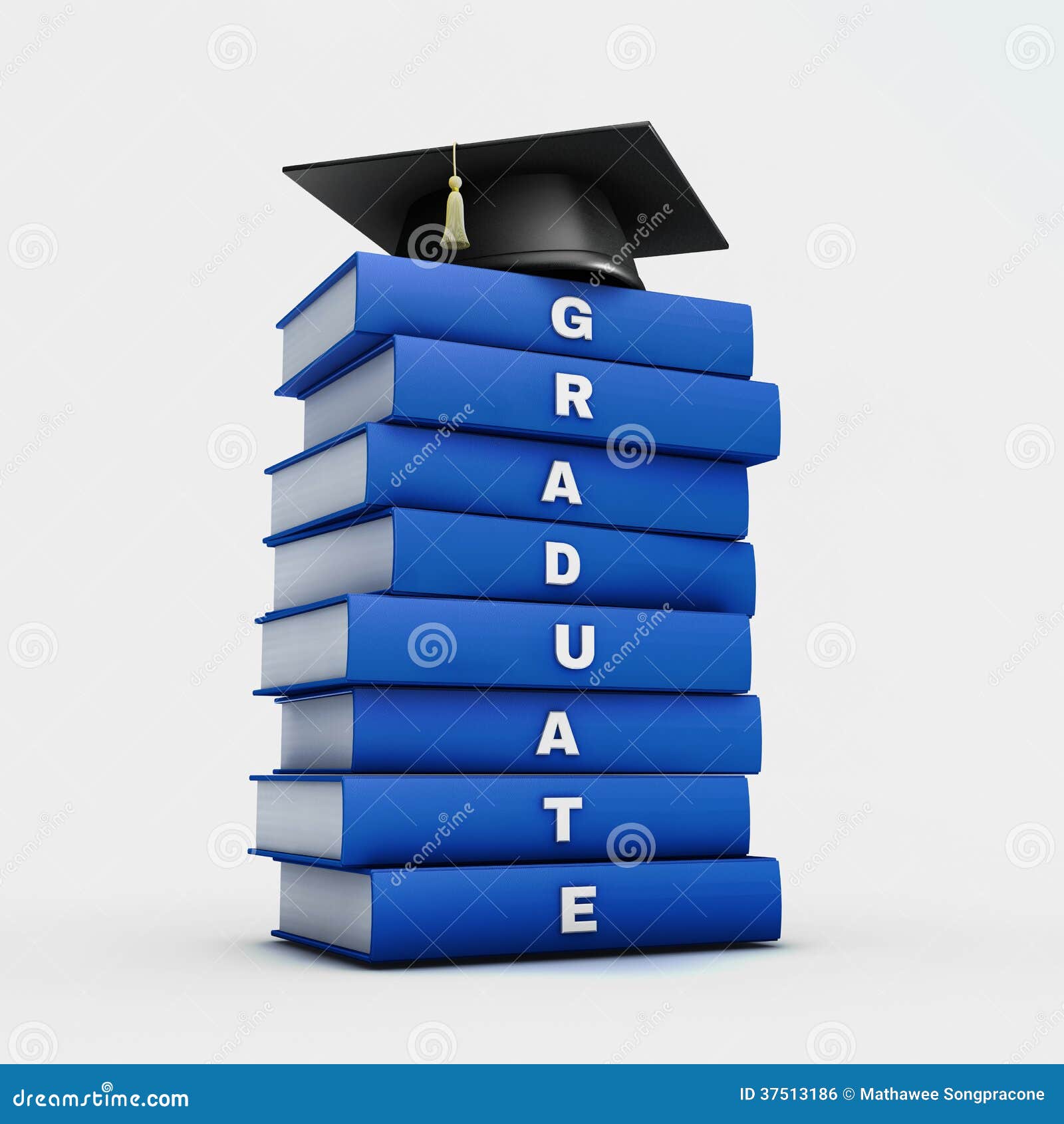 Mortar Board on Stack of Blue Graduate Book Isolated on White W Stock ...