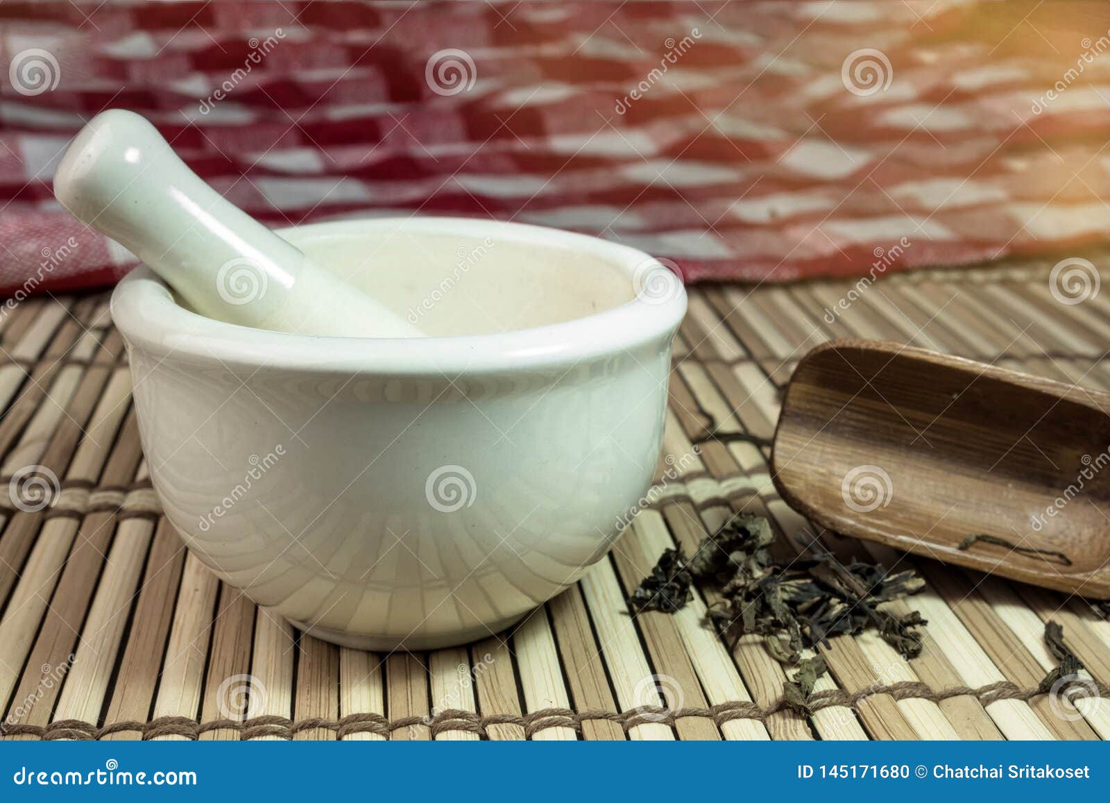 Mortar and dried herbs stock photo. Image of white, grinder - 145171680