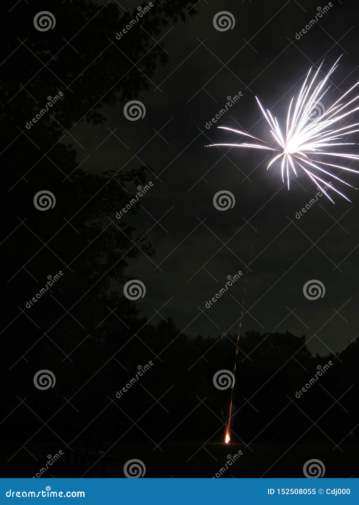 Mortar Firework Fired in a Park at Night Lights Up the Cloudy Sky on ...