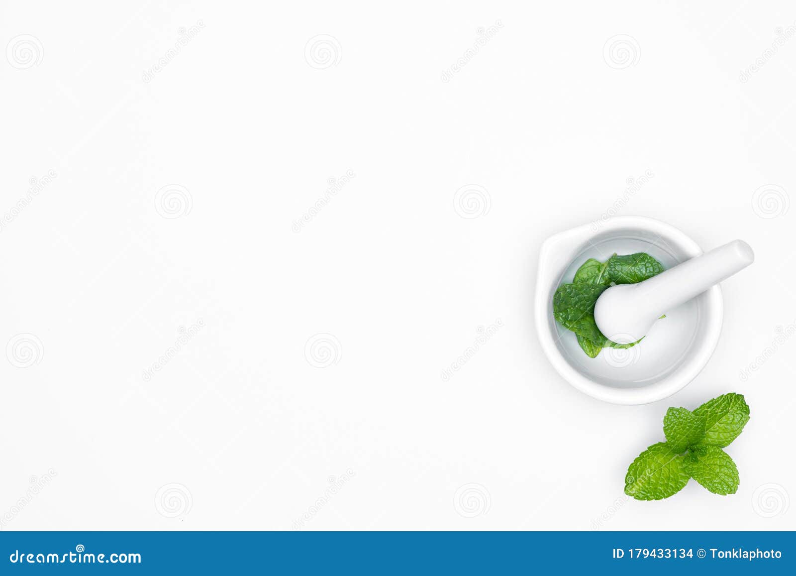 Mortar Grinder Drugs with Fresh Herbs - Mints Isolated on White ...