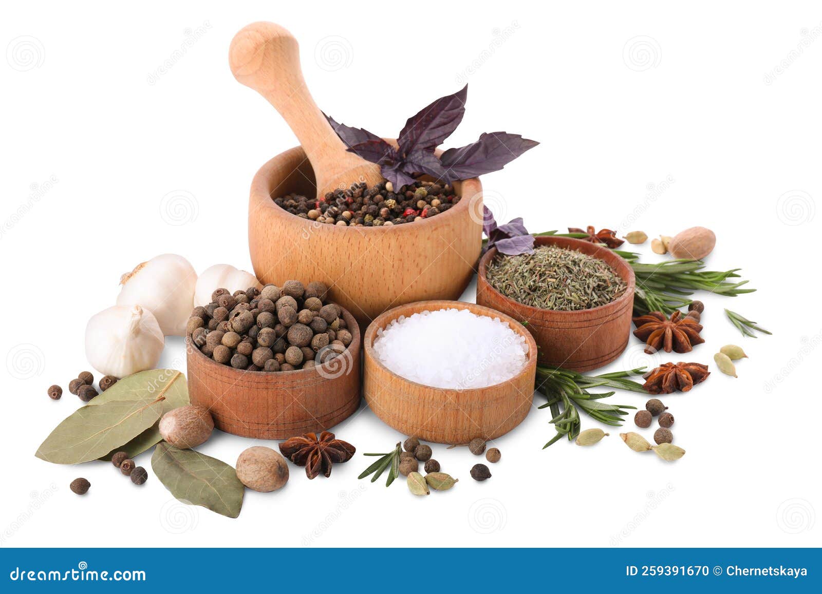 Mortar with Pestle and Different Spices on White Background Stock Photo ... Mortar with Pestle and Different Spices on White Background Stock Photo ...