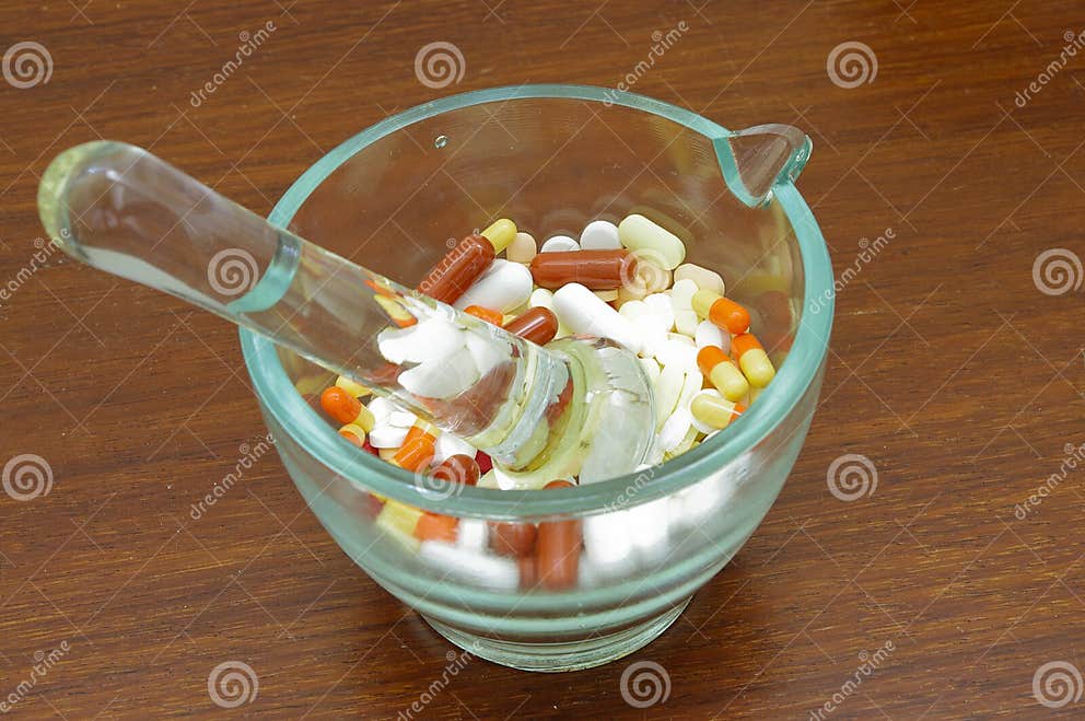 Mortar and Pestle with Drugs Stock Photo - Image of treatment, glass ...