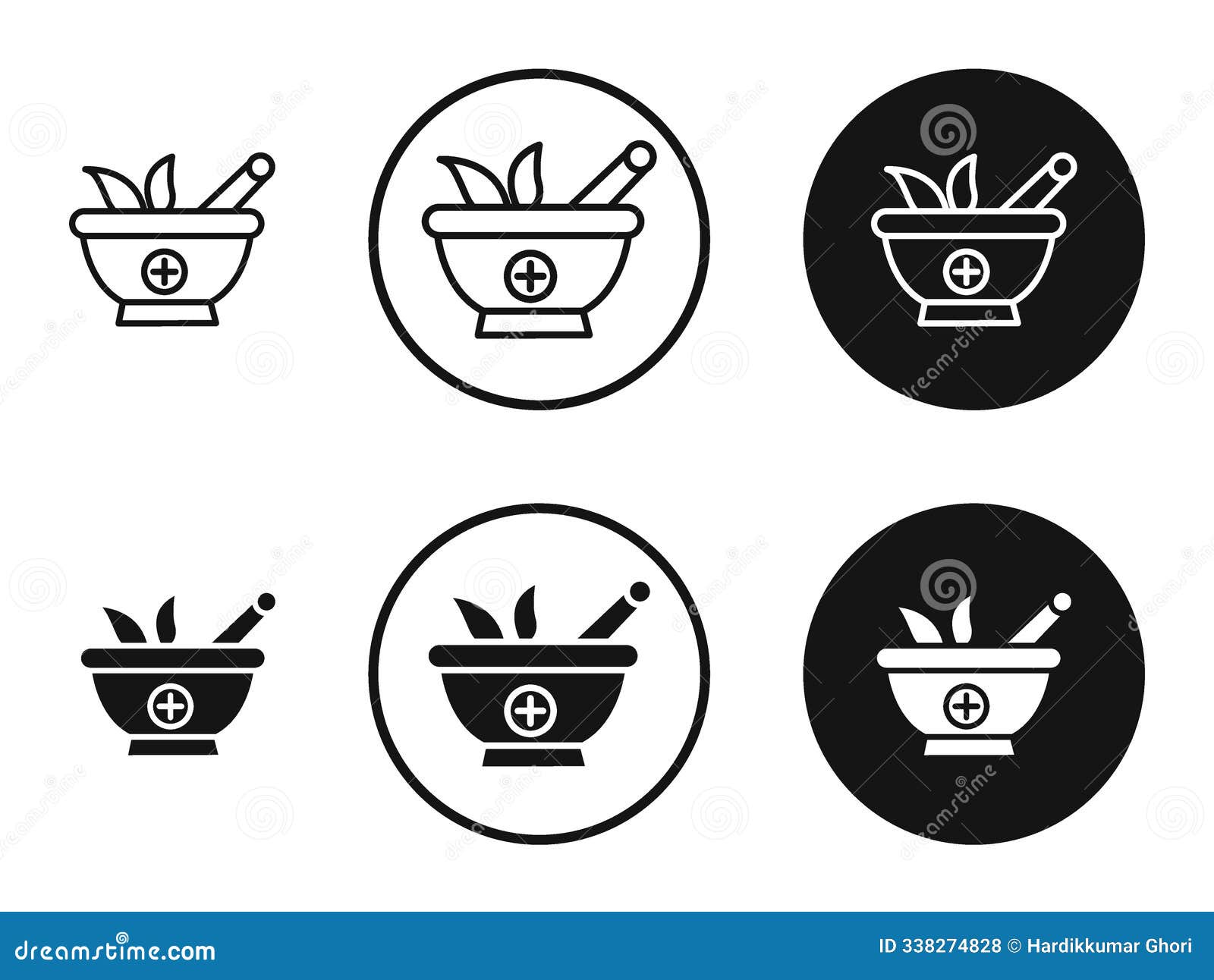 Mortar Pestle Vector Icon Set in Black and White Outlines Stock Vector ...