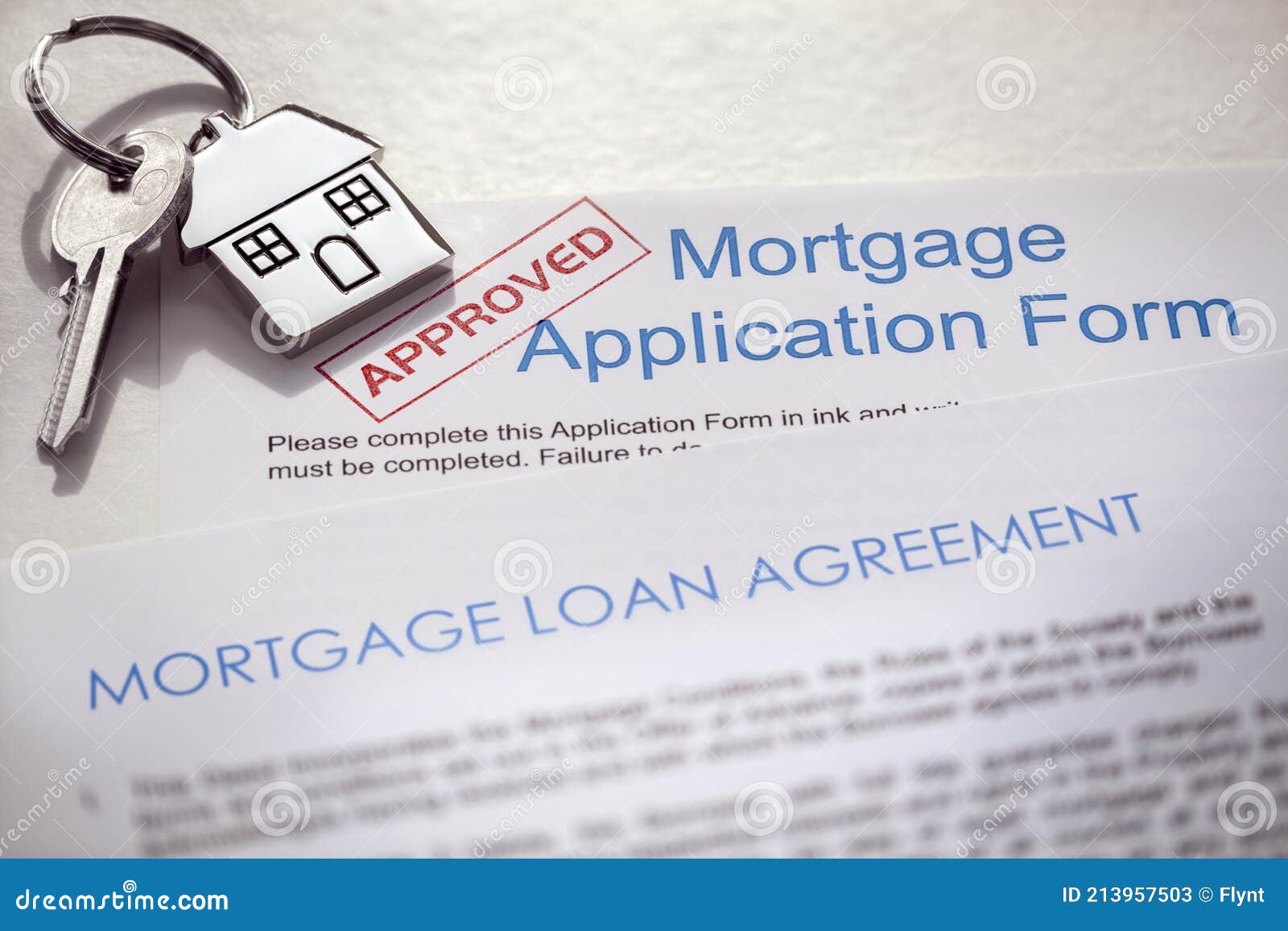 Mortgage Application Form and Loan Agreement with House Key Stock Image ...