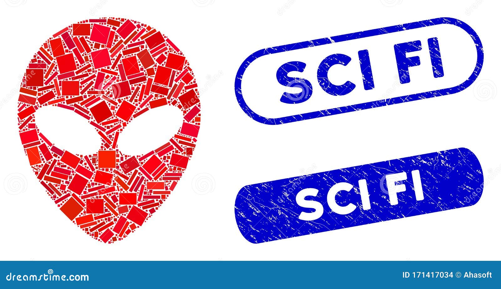 Rectangle Collage Alien Head with Distress Sci Fi Stamps Stock Vector ...