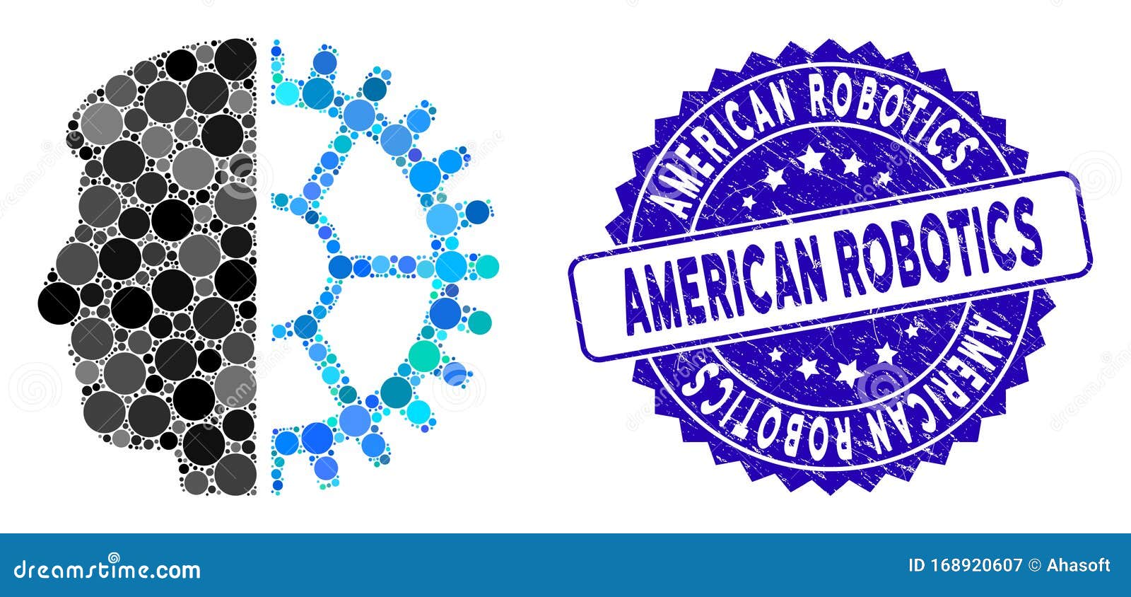Mosaic Android Head Icon with Textured American Robotics Stamp Stock ...