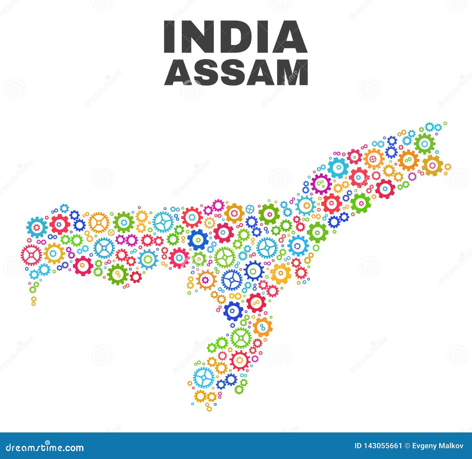 Mosaic Assam State Map of Gear Elements Stock Vector - Illustration of ...