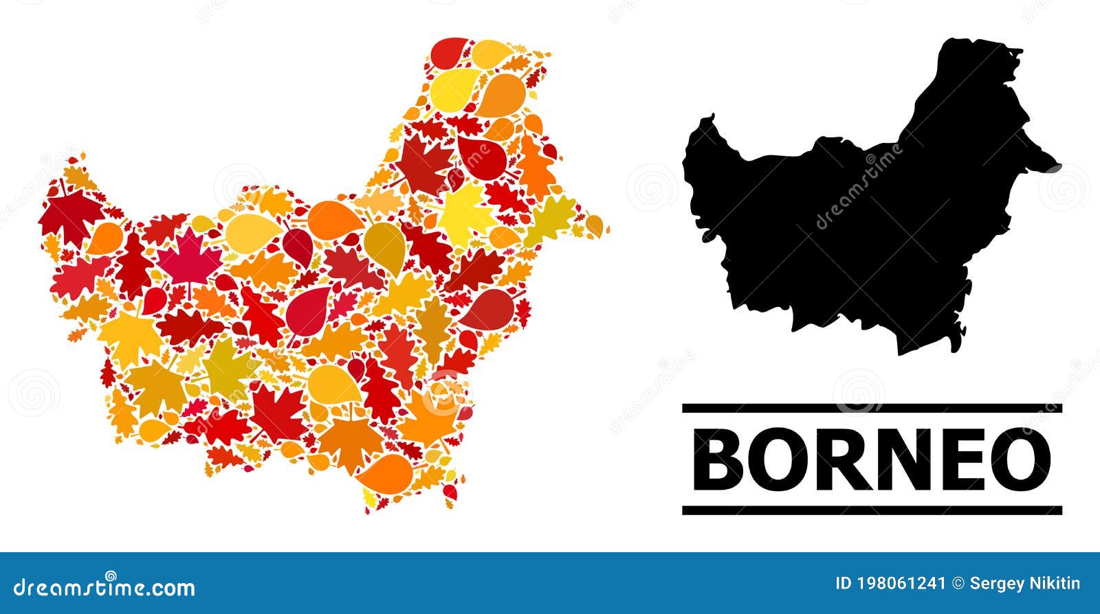 Autumn Leaves - Mosaic Map Of Borneo Island Cartoon Vector ...