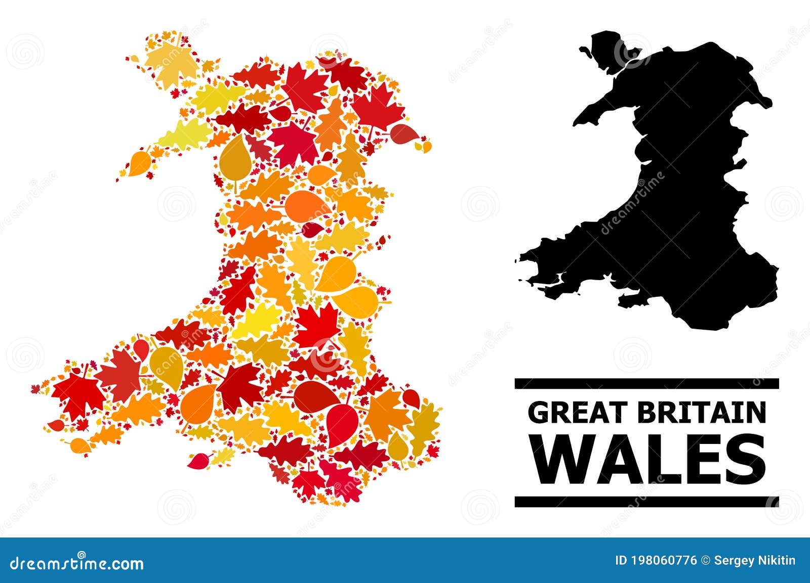 Autumn Leaves - Mosaic Map of Wales Stock Vector - Illustration of gold ...