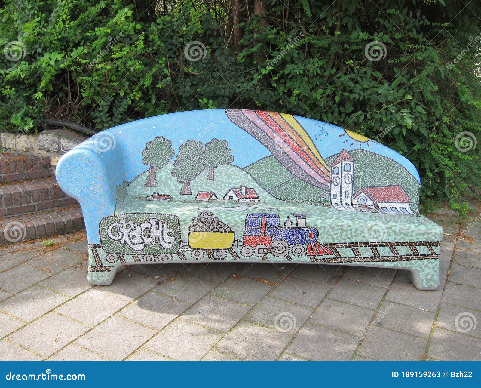 Mosaic bench in Nederland editorial stock photo. Image of garden ...