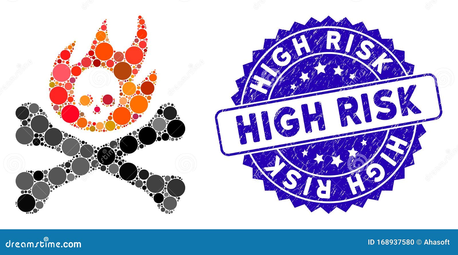Mosaic Bones Fire Icon with Grunge High Risk Seal Stock Vector ...