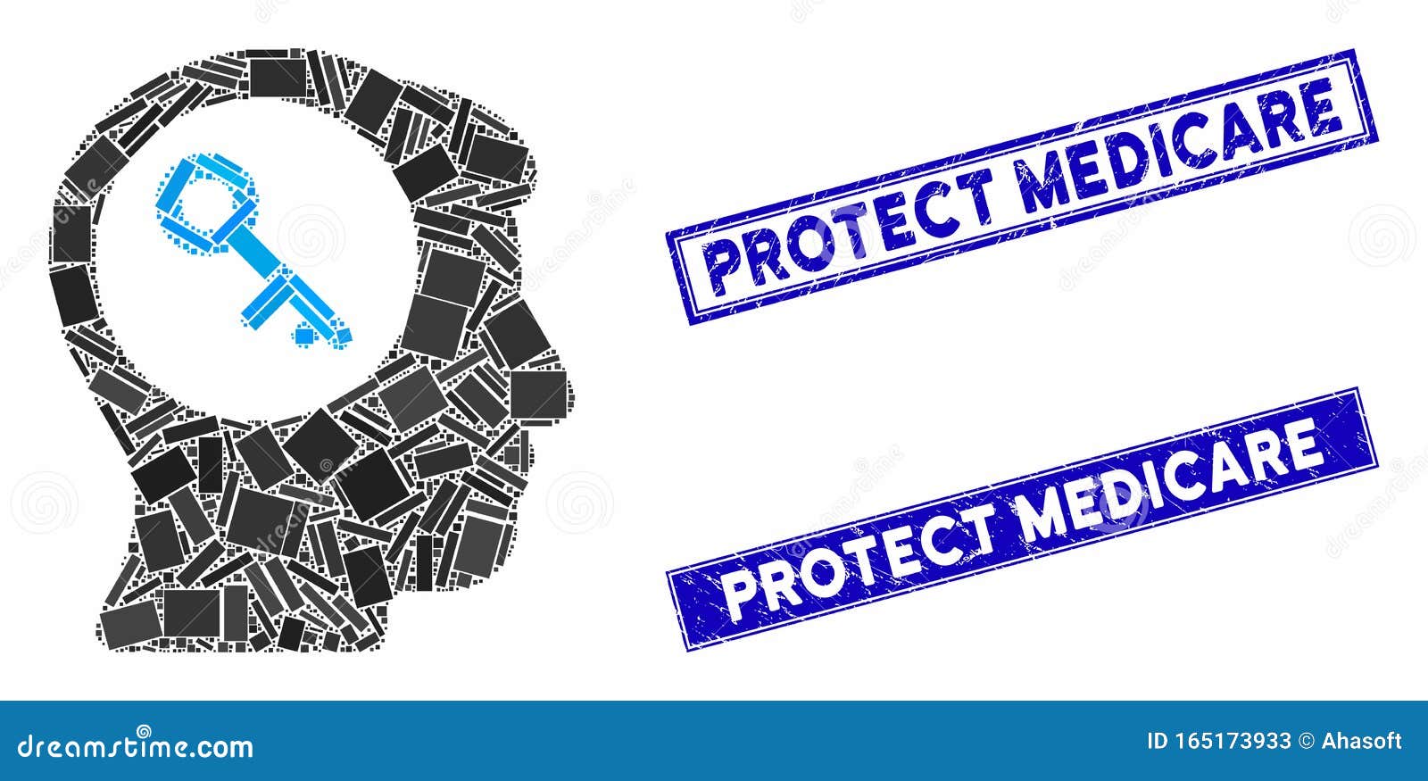 Brain Key Mosaic and Grunge Rectangle Protect Medicare Watermarks Stock ...