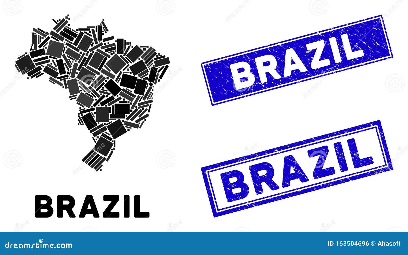 Mosaic Brazil Map and Scratched Rectangle Stamp Seals Stock ...