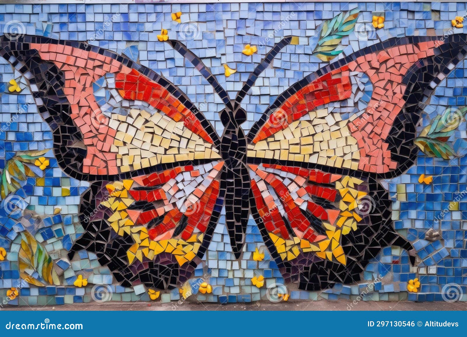 Mosaic Butterfly Mural on a Wall Stock Photo - Image of mural, mosaic ...
