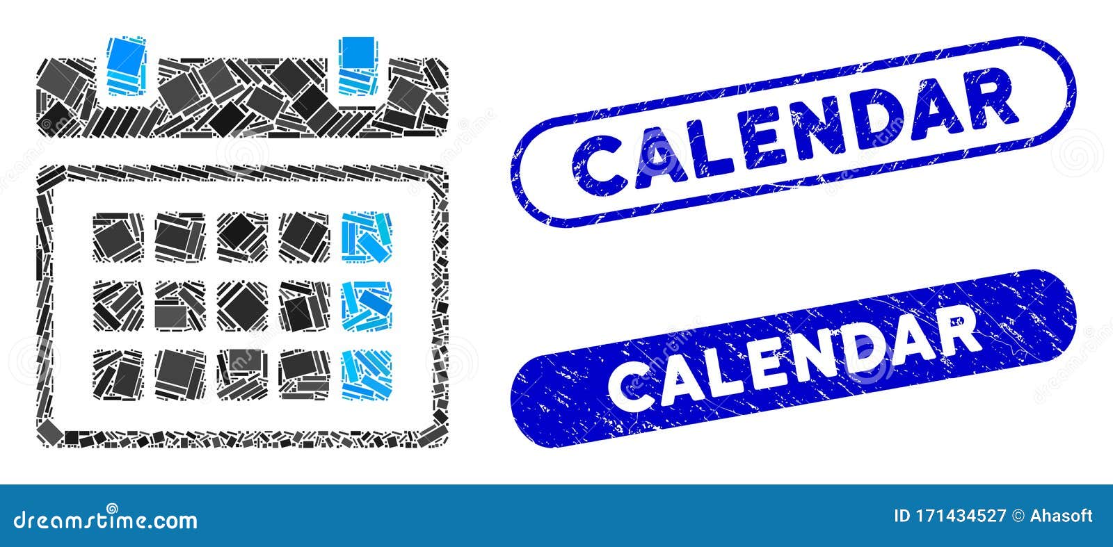 Rectangle Collage Calendar with Textured Calendar Seals Stock Vector ...